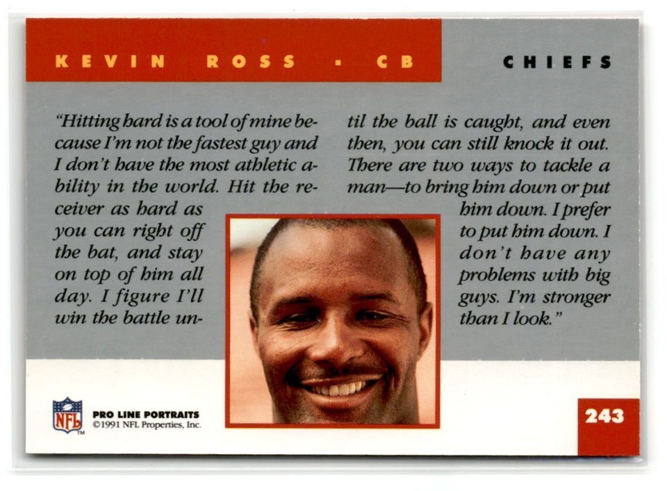 1991 Pro Line Portraits FOOTBALL #243 Kevin Ross Kansas City Chiefs | eBay