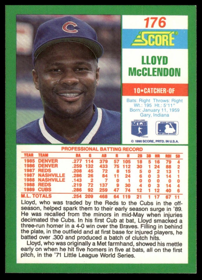 1990 Score #176a Lloyd McClendon | eBay