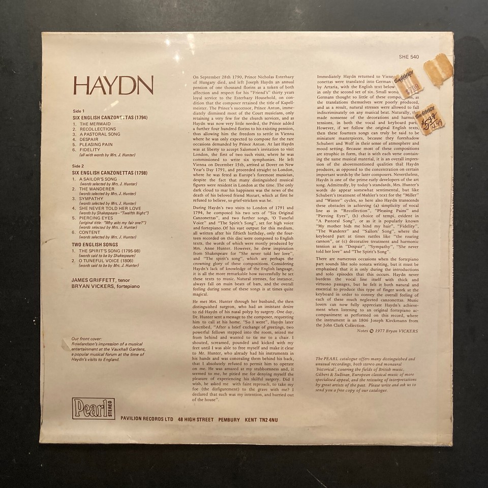 HAYDN english conzonettas griffett tenor vickers piano SEALED COPY | eBay