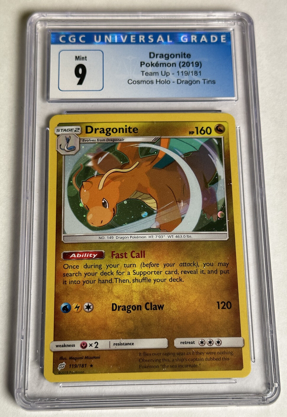 CGC 9 Mint Pokémon Dragonite 119/181 Team Up 2019 Cosmos Holo Dragon Tins Graded | eBay