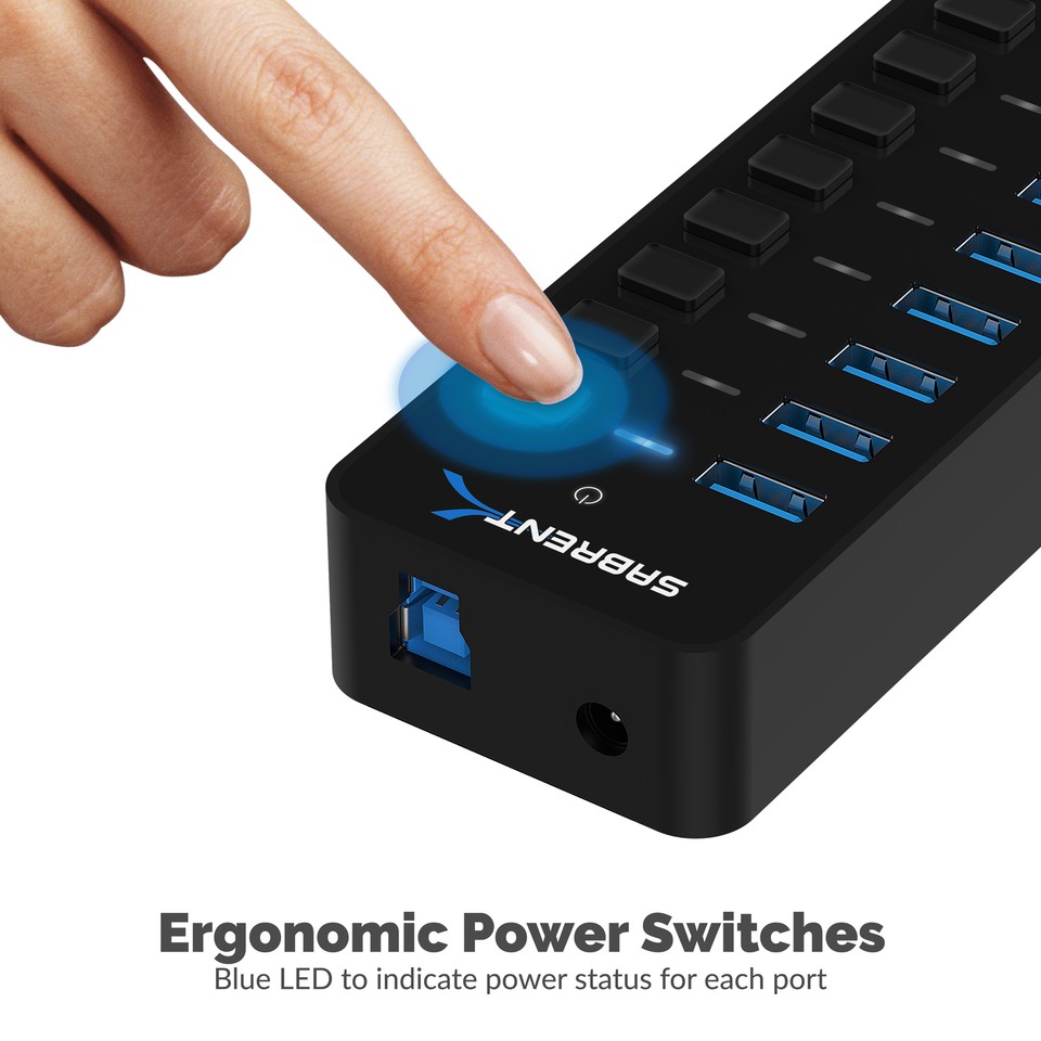 Sabrent 10-Port 60W USB 3.0 Hub with Individual Power Switches and LEDs ...