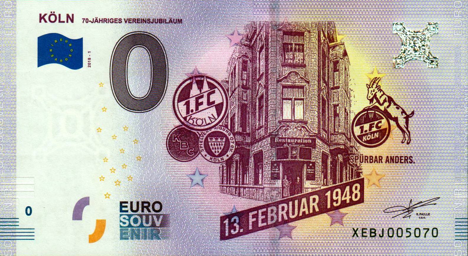 Null Euro Schein - 0 Euro Schein - 1. FC Köln, 70 Jahre, 2018-1 | eBay.de