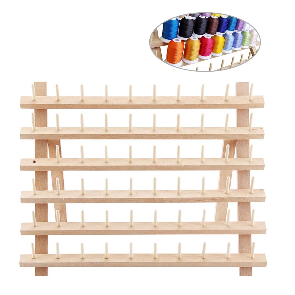 60 Spool Wood Sewing Thread Stand Organizer Craft Embroidery Rack ...