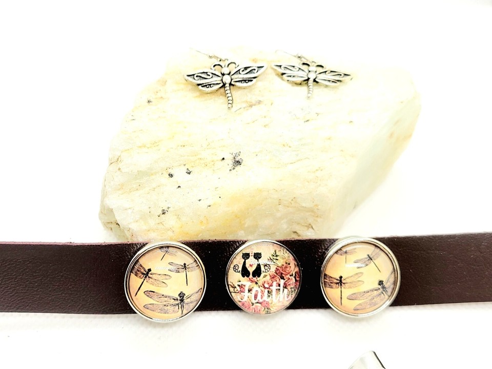 Set Snap Leaf Rhinestone Pendant Necklace 24" 18/20MM Snap Charms ...