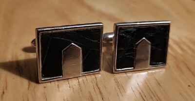 Vintage Fancy Swank Black Textured and Silver Rectangle Cuff Links | eBay