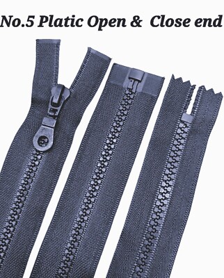 Black Chunky Plastic Zips No5 Moulded Open and Closed End Sizes 10cm to ...