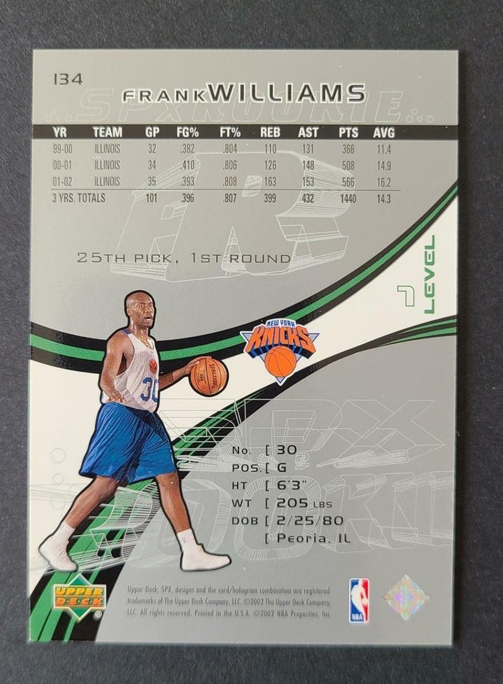 2002-03 SPx Rookies Level 1 #134 Frank Williams Knicks Rc /1599 | eBay