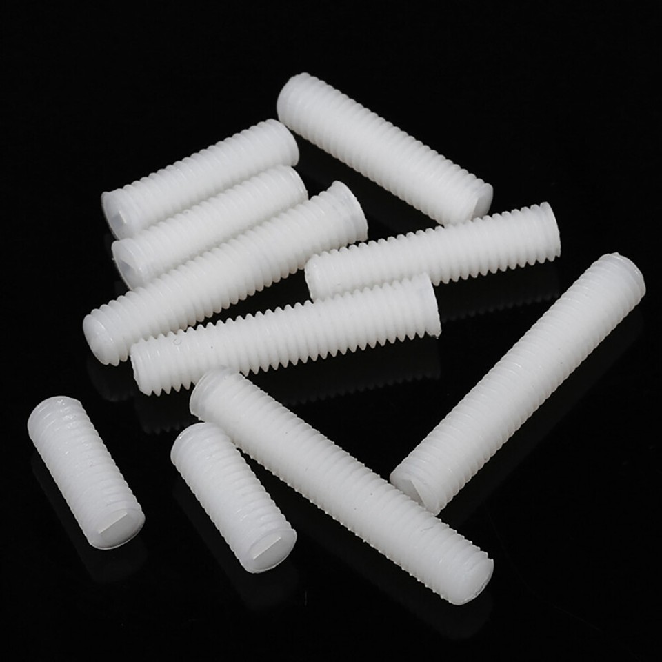 M3 M4 M5 M6 M8 M10 M12 Plastic Slotted Flat Point Grub Screws Nylon Set ...
