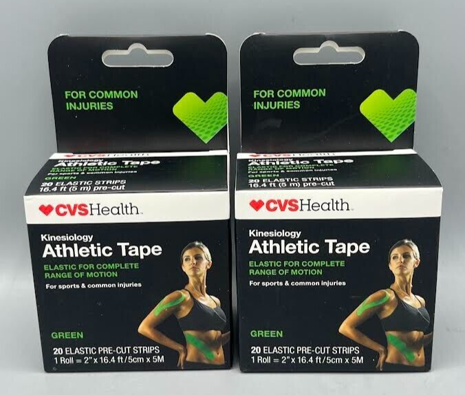 2 Rolls CVS Kinesiology Athletic Tape, Green,20 Pre-Cut Strips Roll = 2 ...