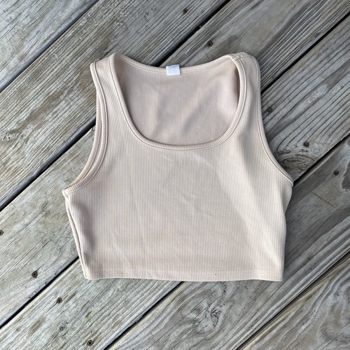 H&M Cream Ribbed Cropped Racerback Tank Top Women's Medium | eBay