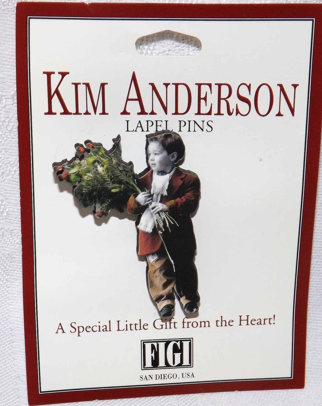 Kim Anderson Label Pin Boy Holding Bouquet of Roses 23793 by Figi | eBay