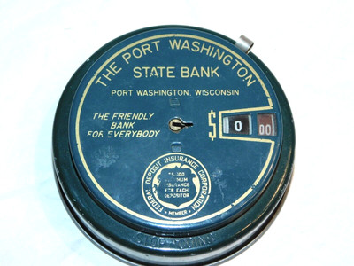 Vintage Add O Bank Metal Coin Bank, Vintage Port Washington Wi. State ...