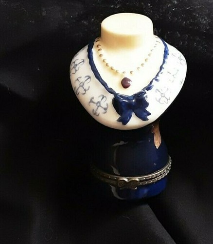 Vintage 1980 Hinged Trinket Pill Box, Cobalt Blue Ladies Bodice Shaped ...