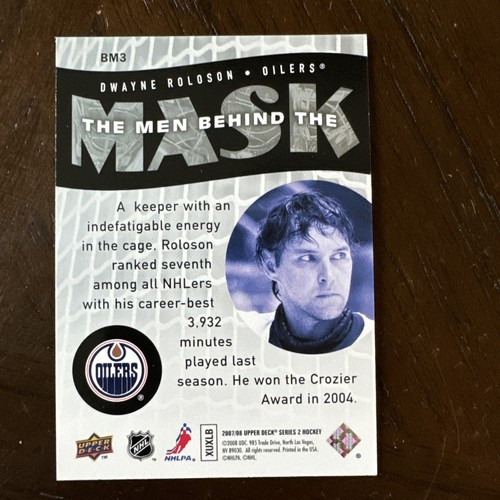 2007-08 Upper Deck Dwayne Roloson The Men Behind the Mask #BM3 Edmonton ...