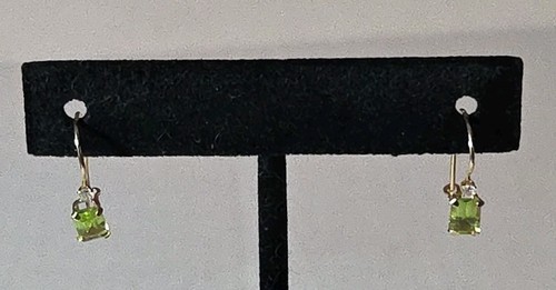 10K Yellow Gold Peridot and Zirconia French Wire Locking Dangle Hook ...