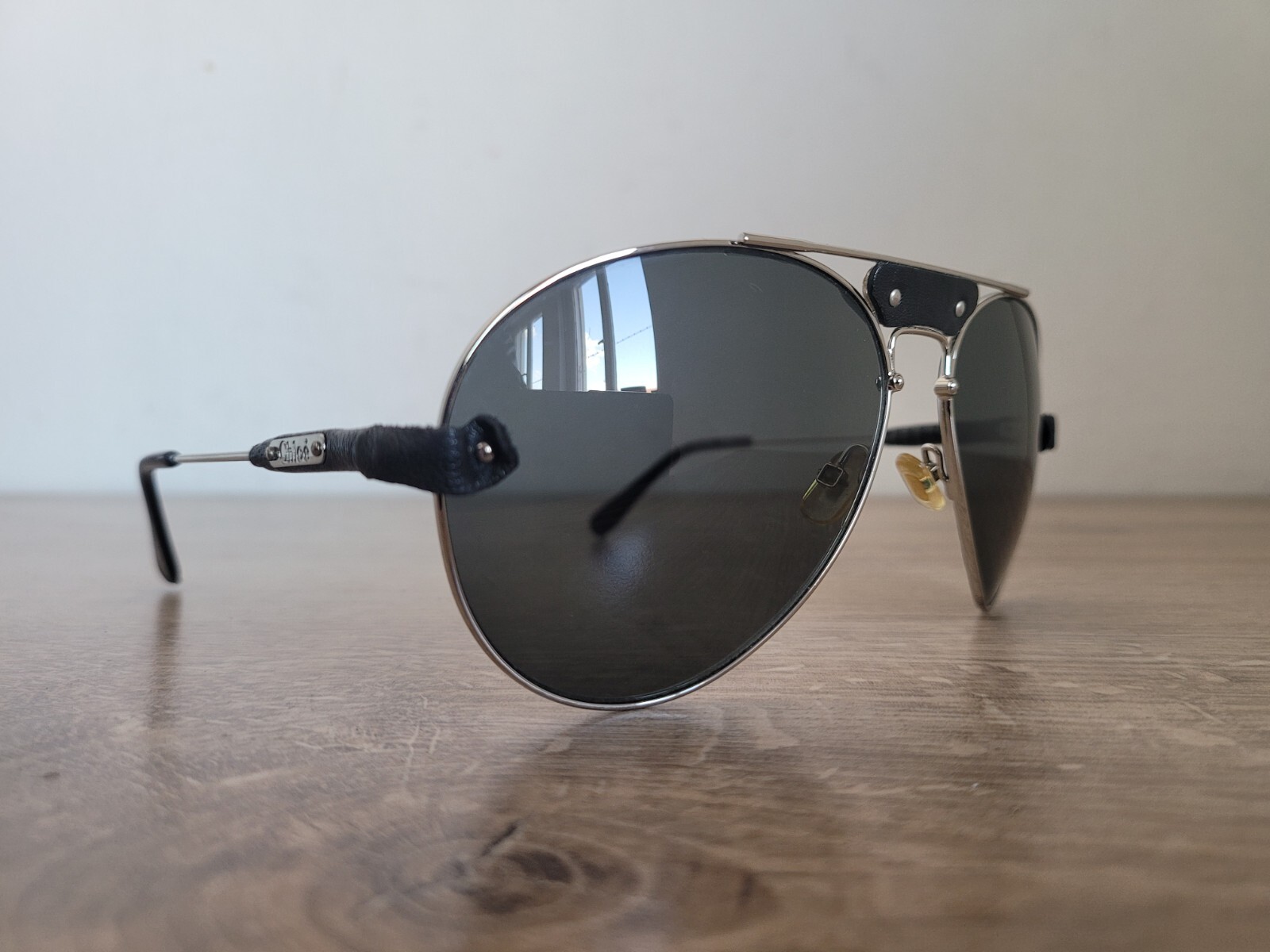 CHLOE CL 2104 Aviator Sunglasses With Leather Detailing Made in France AUTHENTIC | eBay