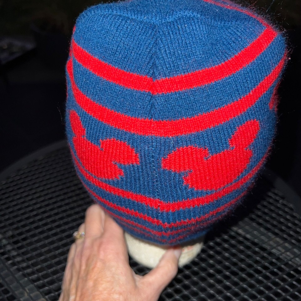 MIckey Mouse Knit Stocking Hat Cap Red Blue w Mickey Outline andface ...