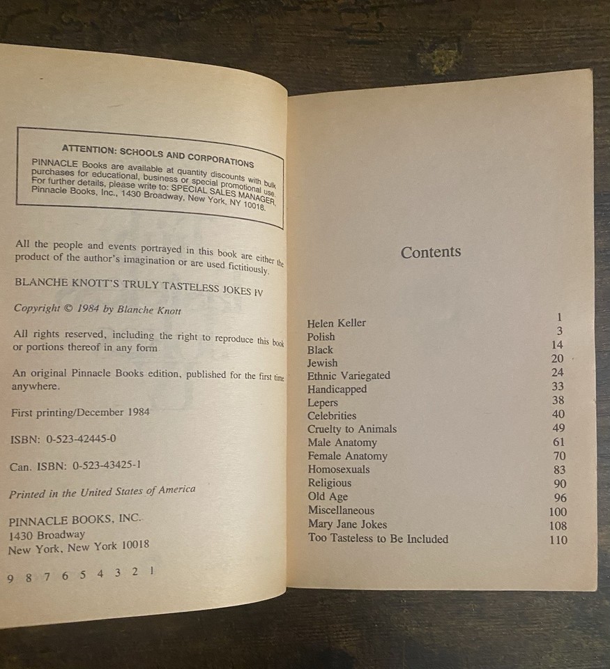 Blanche Knott's Truly Tasteless Jokes IV by Blanche Knott - 1984 1st ...