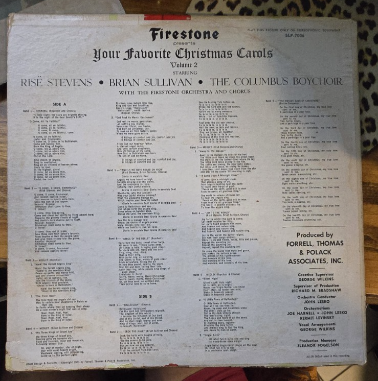 FIRESTONE PRESENTS YOUR FAVORITE CHRISTMAS CAROLS VOLUME 2 MONO RECORD ...