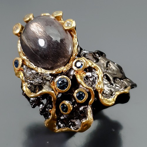 Vintage Natural Cat's Eye Sunstone Ring 925 Sterling Silver Size 8 /B ...