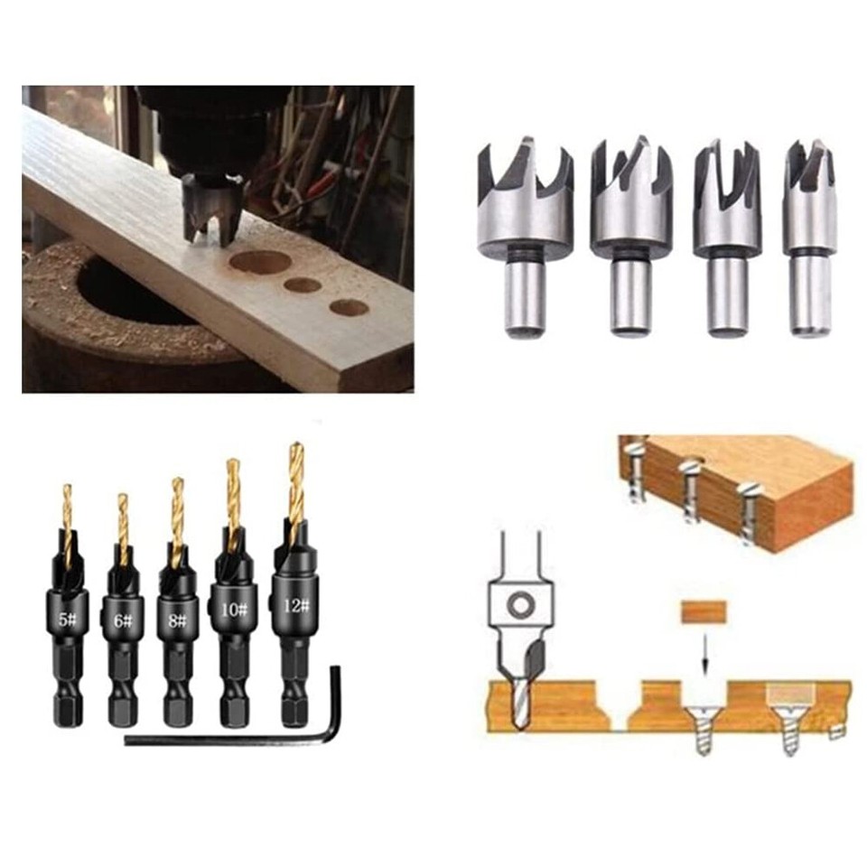 UK 14pcs/Set Pack Countersink Drill Bit Wood Plug Cutter Woodworking ...