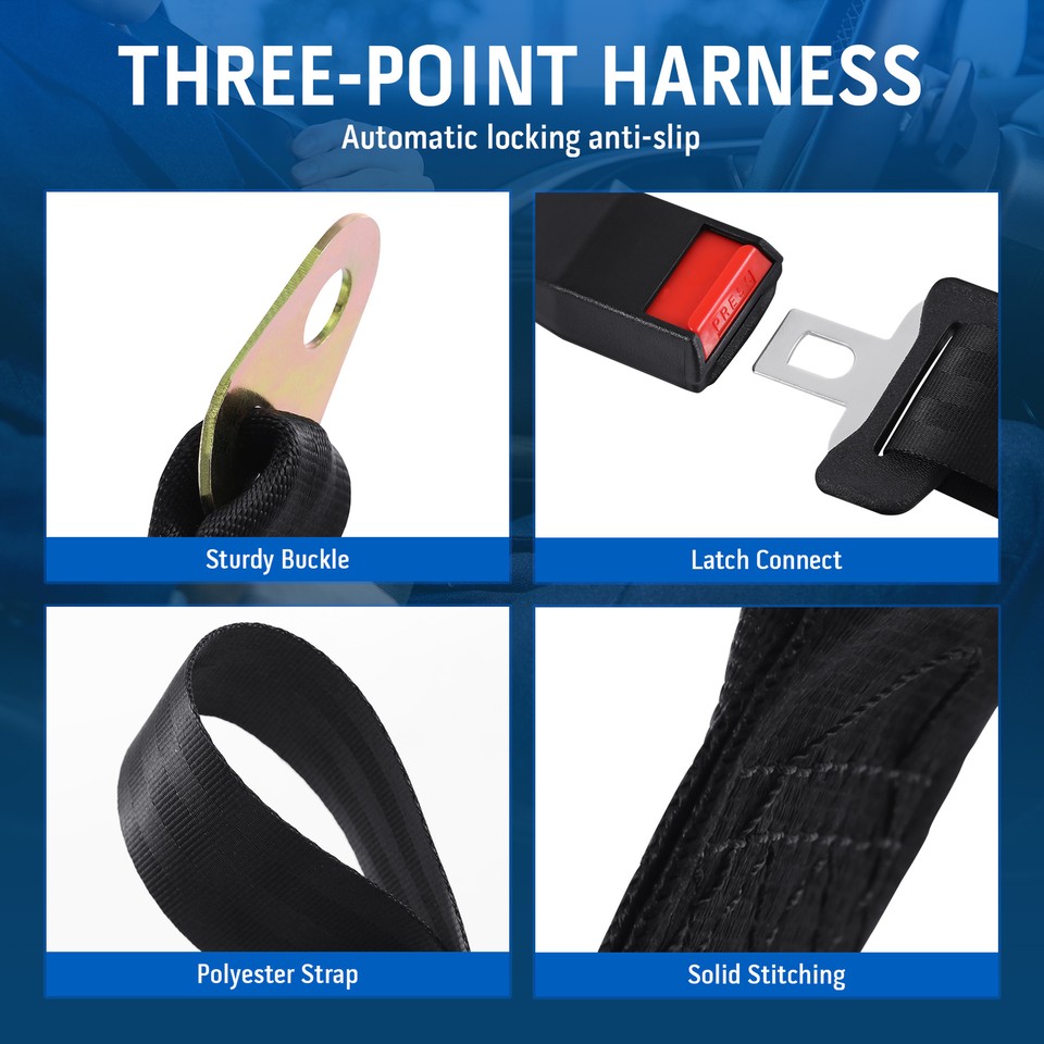 2 Pack Black Universal 3 Point Retractable Adjustable Car Seat Belt | eBay