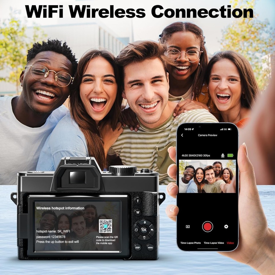 5K Digital Cameras 48MP 60FPS Video Camera Vlogging WiFi App Control ...