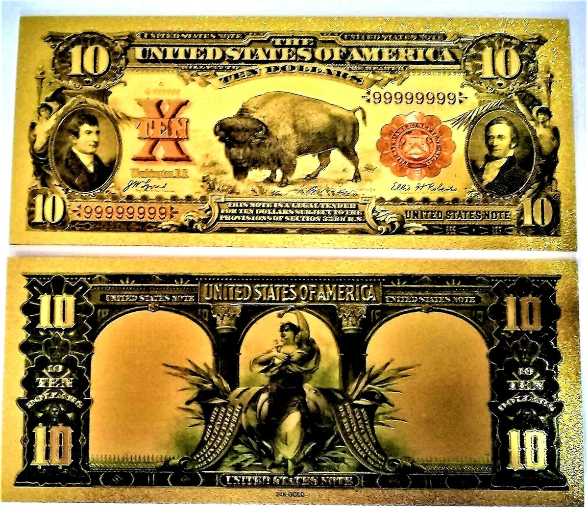 Old Us Dollar $10 Bill Bison