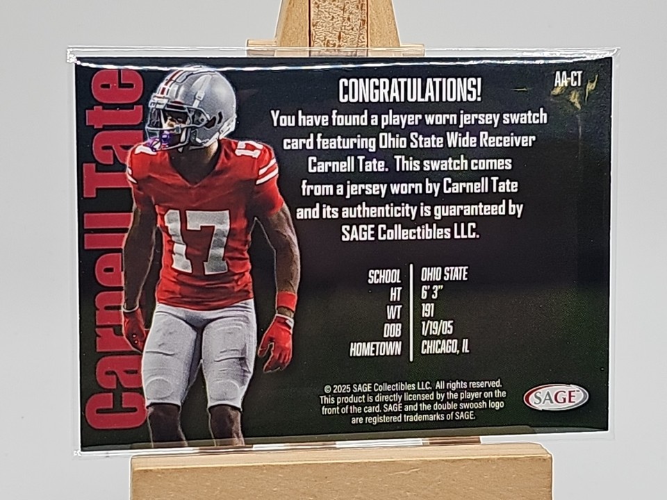 2026 Sage Low Number Carnell Tate Jersey RC #AA-CT Ohio State Buckeyes ...
