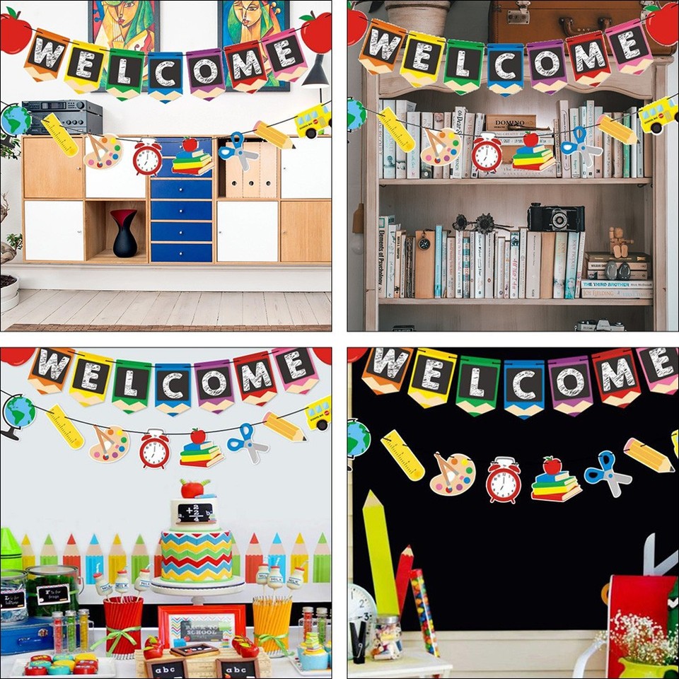 2 Pcs School Door Banner Welcome Party Decorations Bulletin Board ...