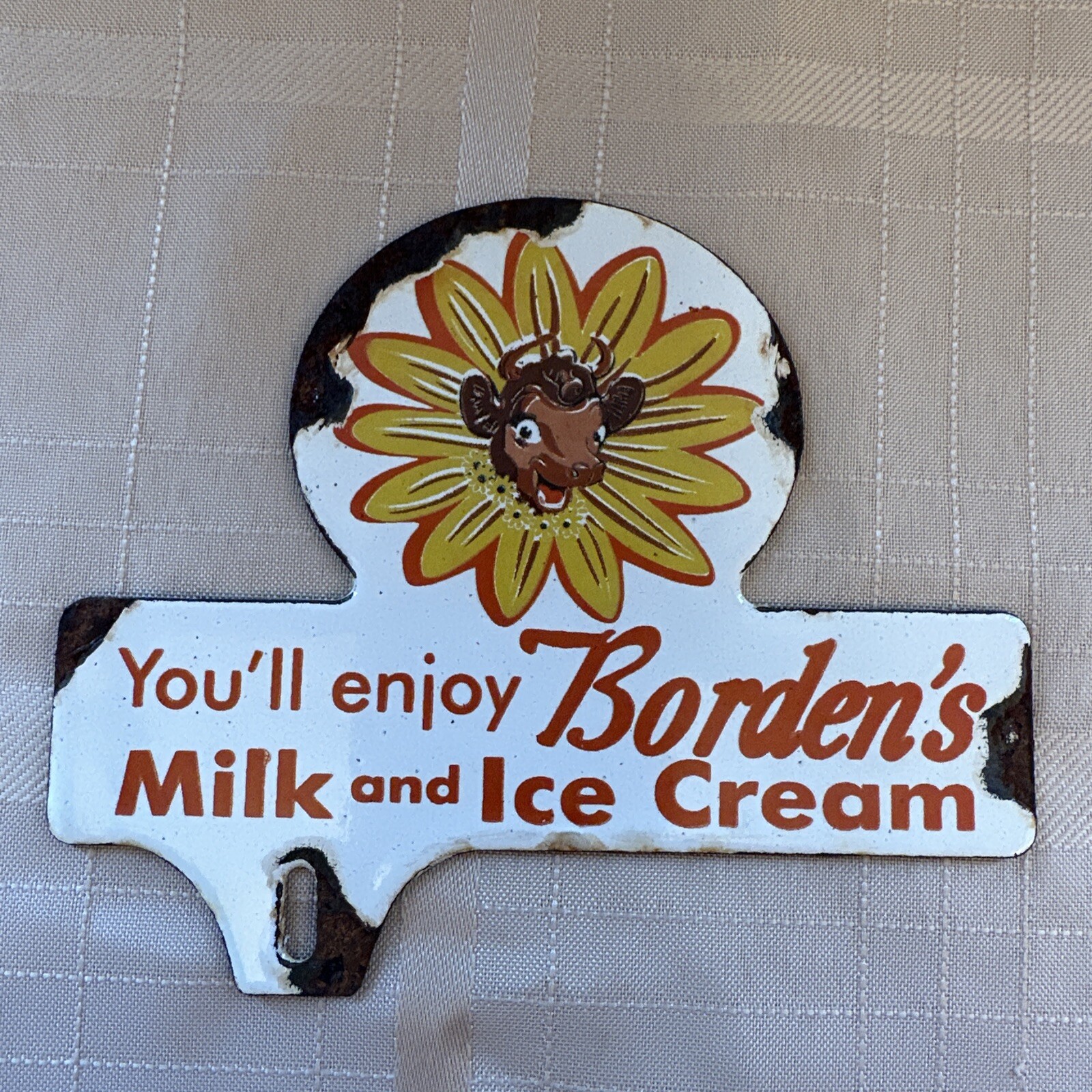 Vintage Borden's Milk & Ice Cream Porcelain Enamel Metal Advertising ...