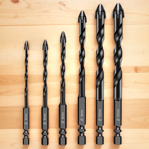 6Pcs Ceramic Tile Drill Bits 4mm-12mm Cross Tile Drill Bit Set Carbide ...