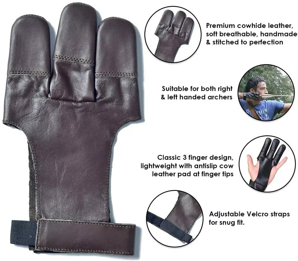 Archery 3 Fingers Tab Black Leather Glove Arrow Guard for Compound Bow ...