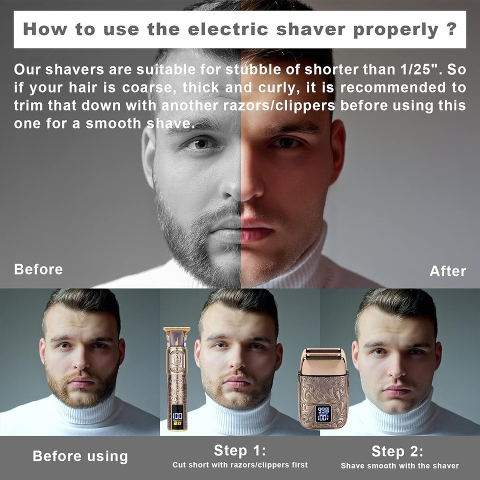 Electric Razor for Men Shaver Beard and Hair Trimmer Cordless Bald Head ...