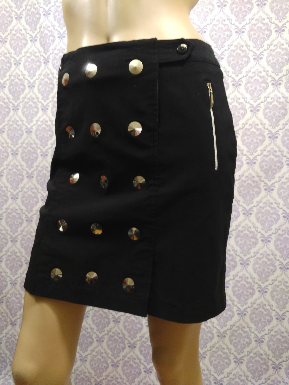 Jamie Sadock Tennis Skirt Skort Size 8 Black Large Silver Suds Zippers ...