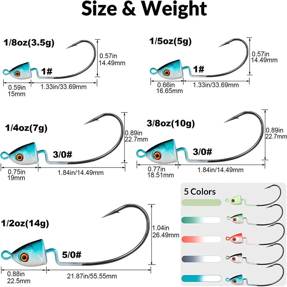 THKFISH 10Pcs Bullet Jig Heads Hook Worm Hook Texas Rig Hook Offset ...