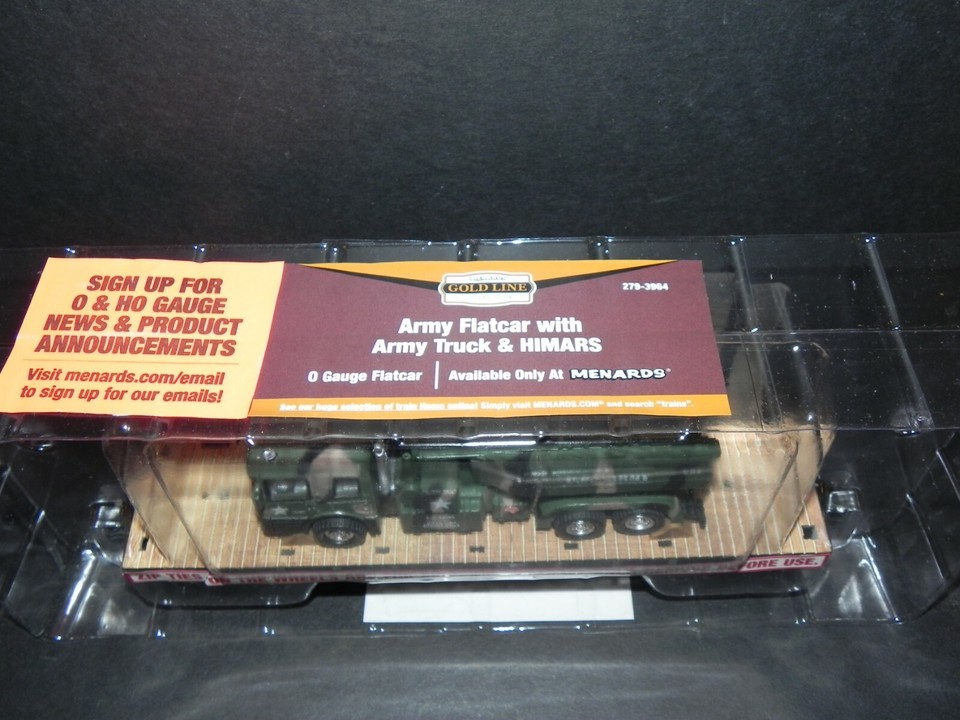 MENARDS O-GAUGE U.S. ARMY FLATCAR w/ ARMY TRUCK & HIMARS - MINT Free ...
