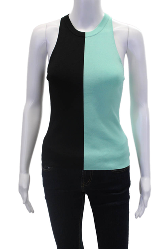 T Alexander Wang Womens Teal Colorblock High Neckline Tank Top Black ...