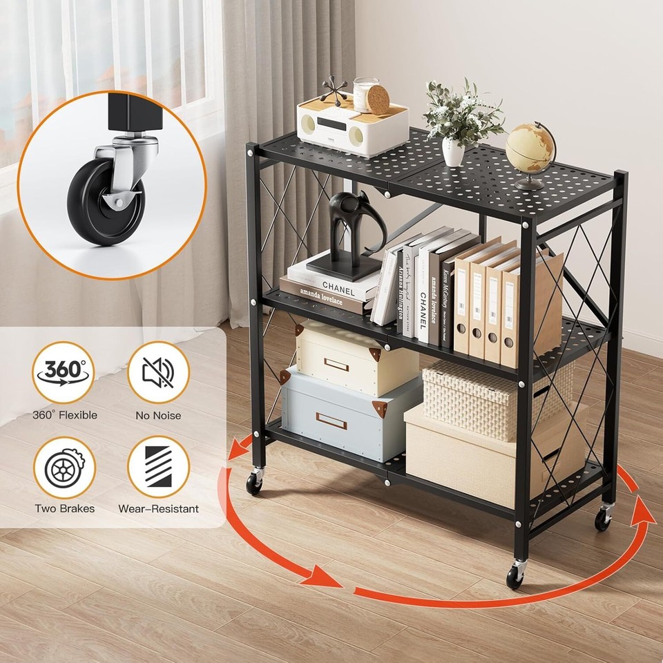 3-5 Tier Storage Shelvin Shelf Foldable Storage Shelf Wheels Garage ...