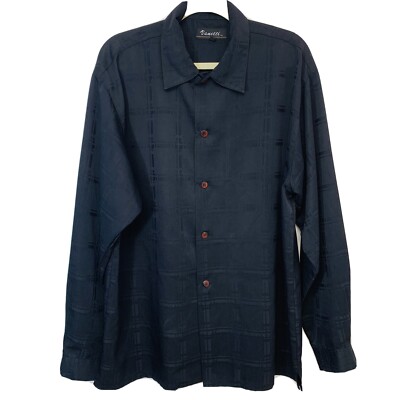 Vanetti Mens Black Shirt L Long Sleeve Button Up Textured Print Classic ...