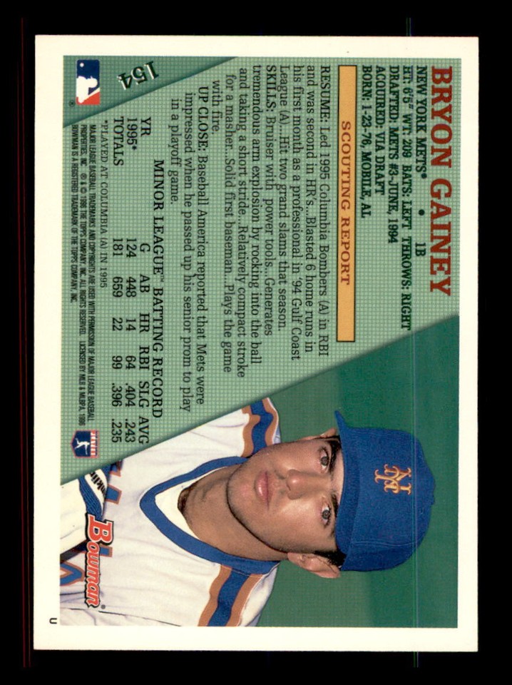 1996 Baseball Bowman Bryon Gainey New York Mets #154 RC3 | eBay