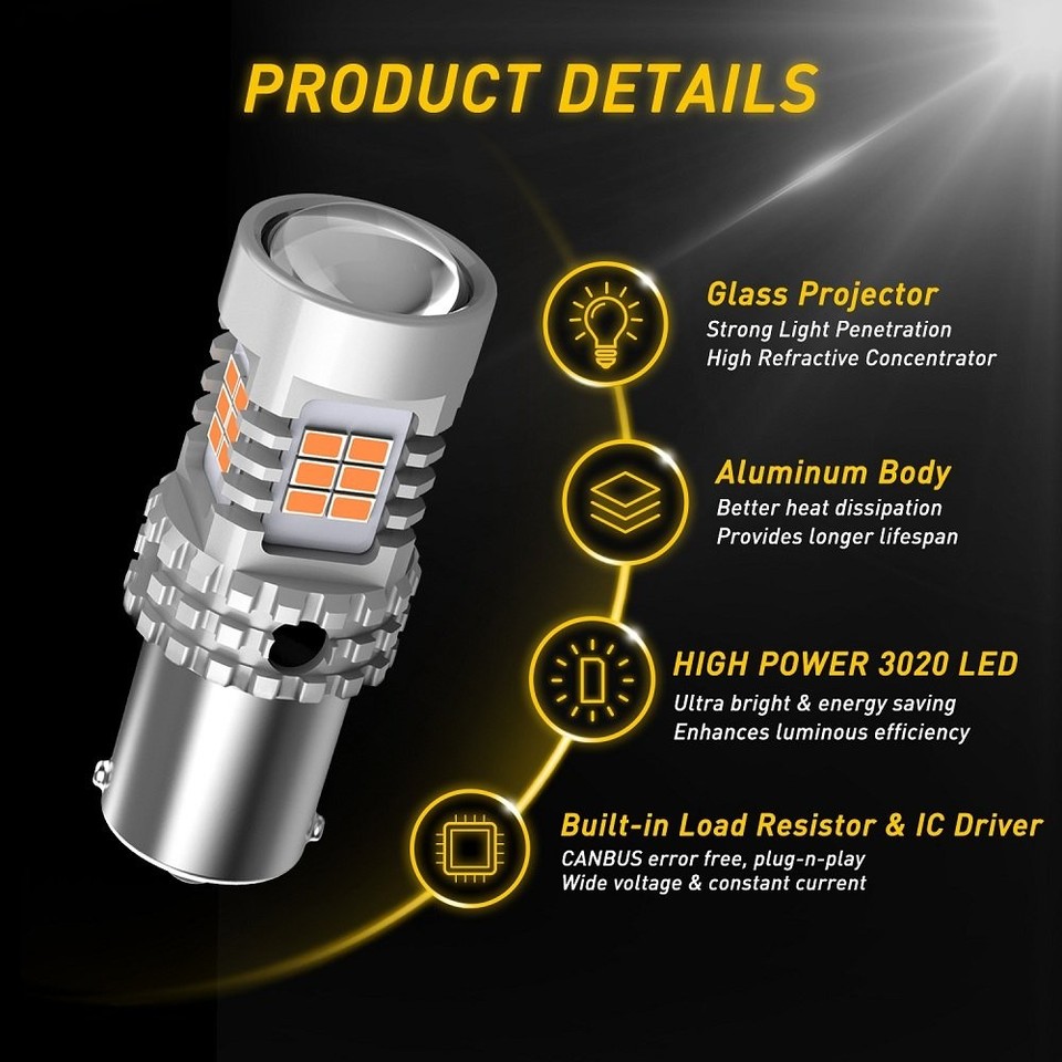 For Turn Signal Lamps ONLY 2200K Amber OXILAM BAU15S PY21W 7507 LED ...