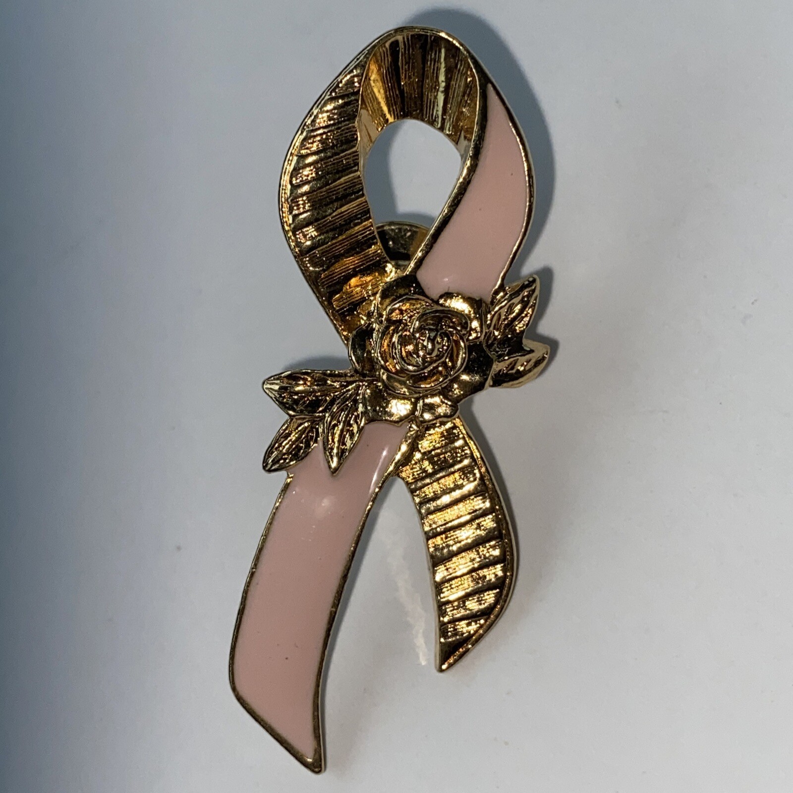 VINTAGE AVON BREAST CANCER AWARENESS GOLD ROSE PINK RIBBON TACK PIN ...
