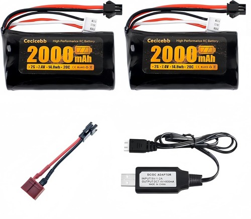 7.4V Li ion Battery 2000mAh 2S Rechargeable SM 2P Plug for H101 H103 ...