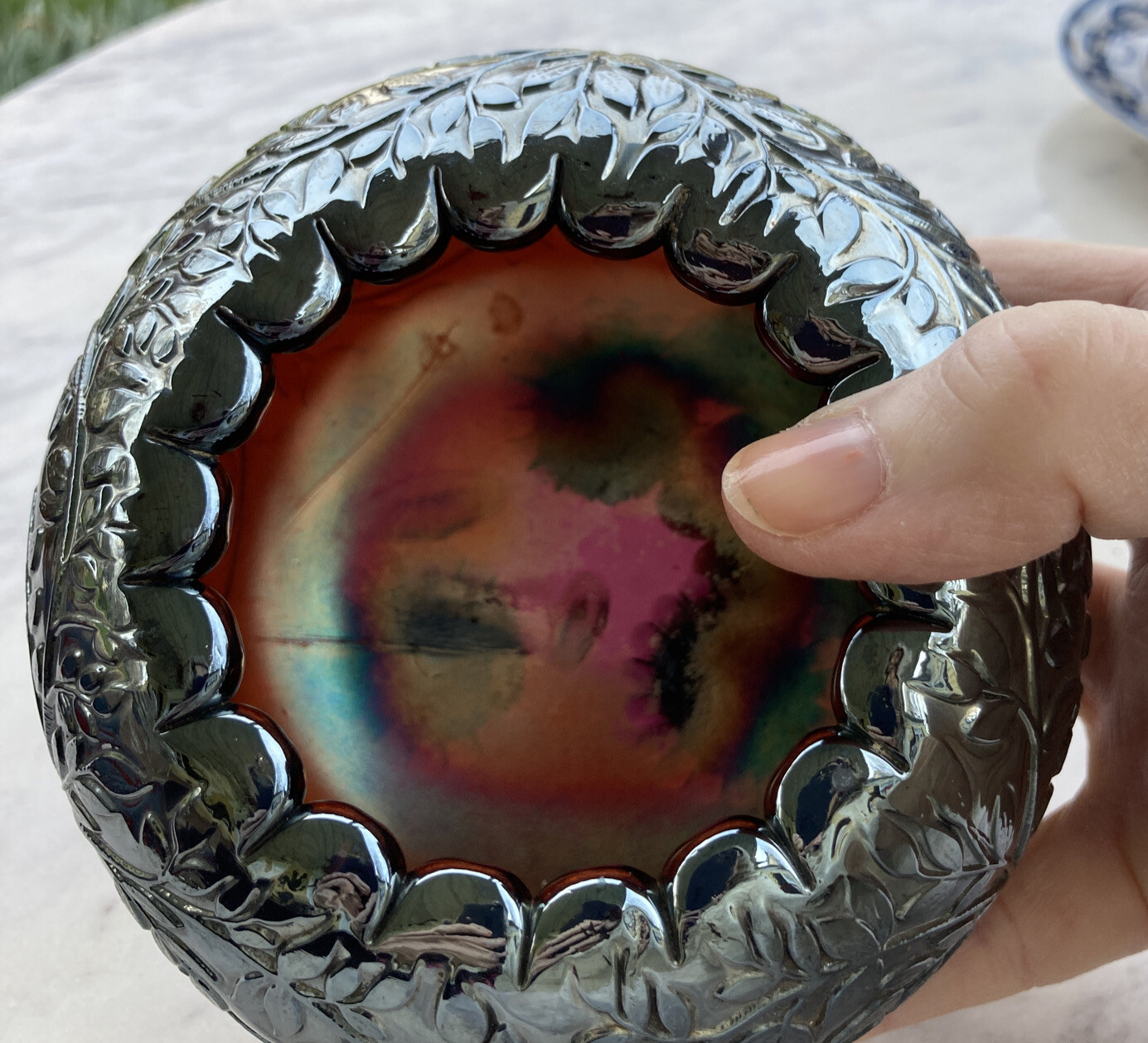 Antique Westmoreland 3 Footed Amethyst Carnival Glass Rose Bowl Louisa ...