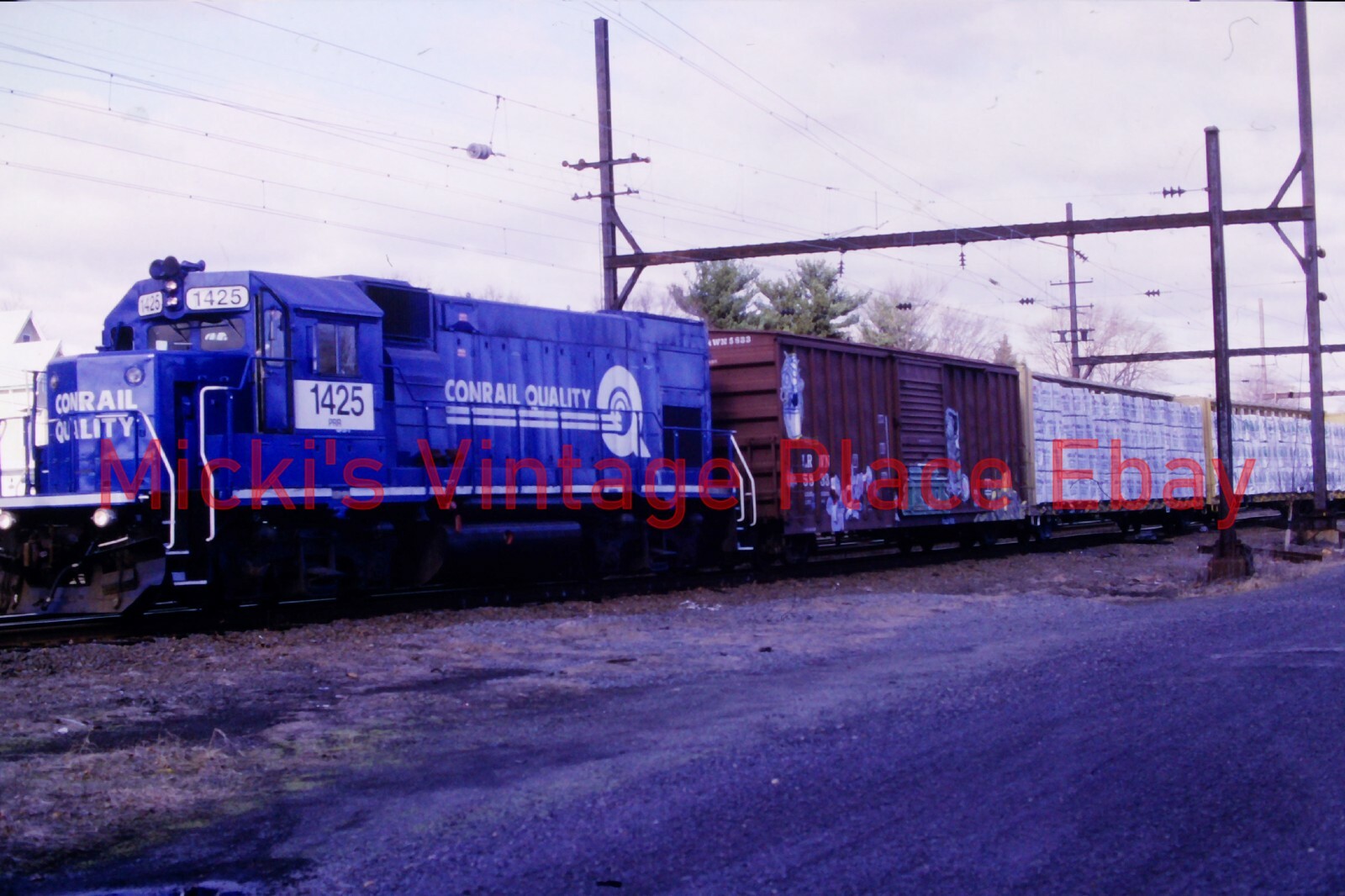 Original Train Slide 35mm 1999 Conrail 1425 Locomotive & Train Garrett ...