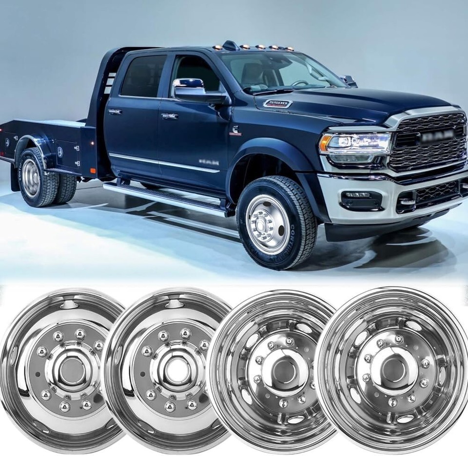 4 New 19.5" STAINLESS 10 Lugs WHEEL SIMULATORS FOR 2008-2022 DODGE RAM ...