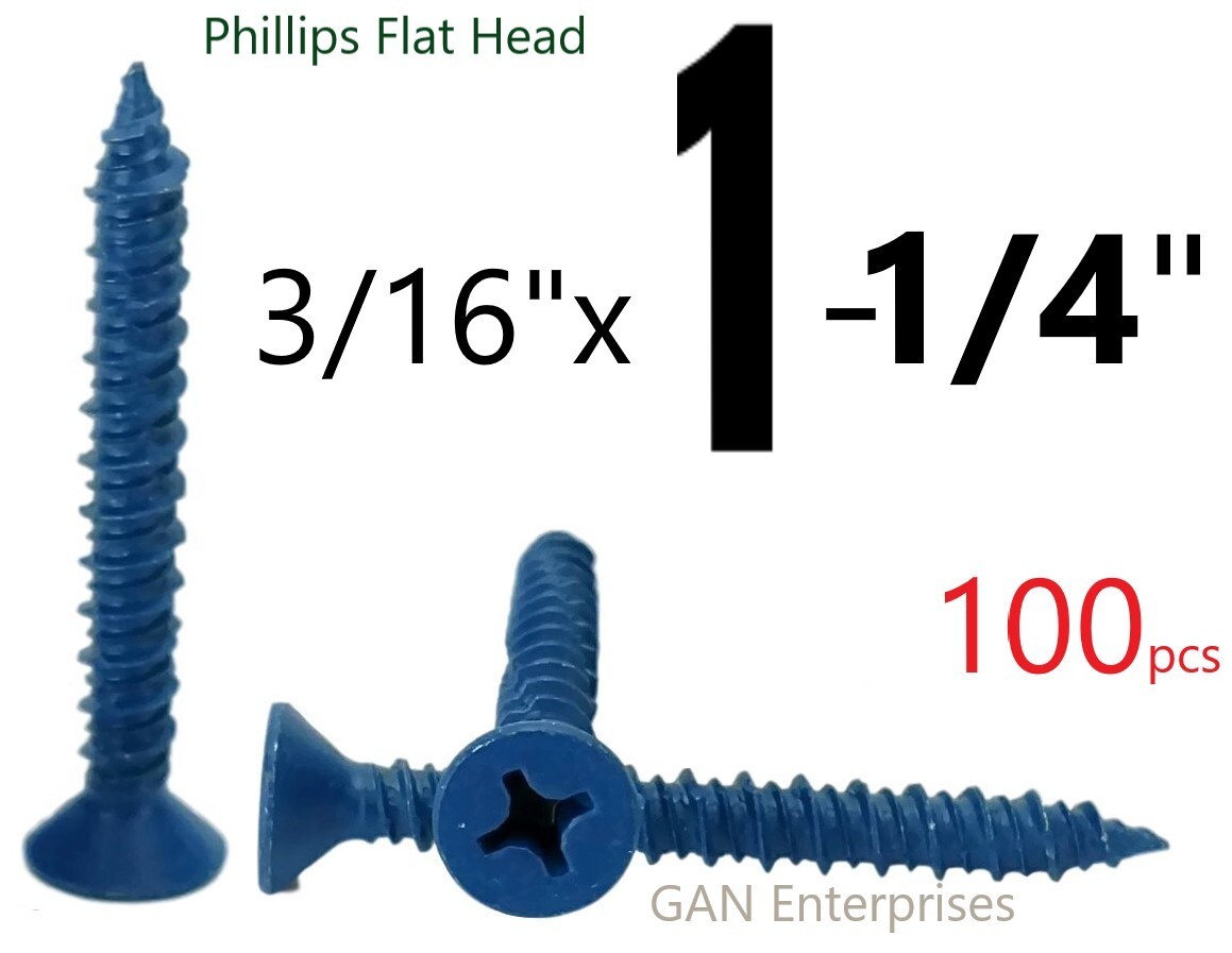 Concrete 3/16" x 1-1/4" Tapcon Phillips Flat Head Tapcon Masonry 100 ...