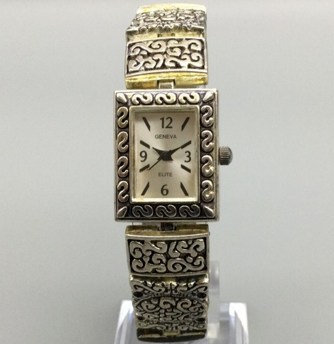 Geneva Elite Watch Women 20mm Silver Black Tone Scroll Links New ...