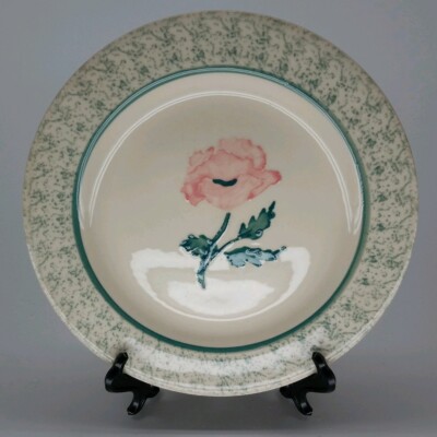 Hartstone Salad Plate Green Sponge Rim Pink Rose Flower 7 3/4 ...